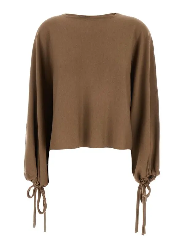 Max Mara Frais' Crewneck Sweater With Cuffs With Ties In Wool - Brown