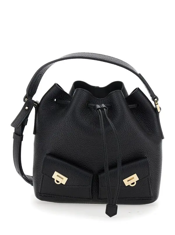 FERRAGAMO Grained Leather Bucket Bag - Black