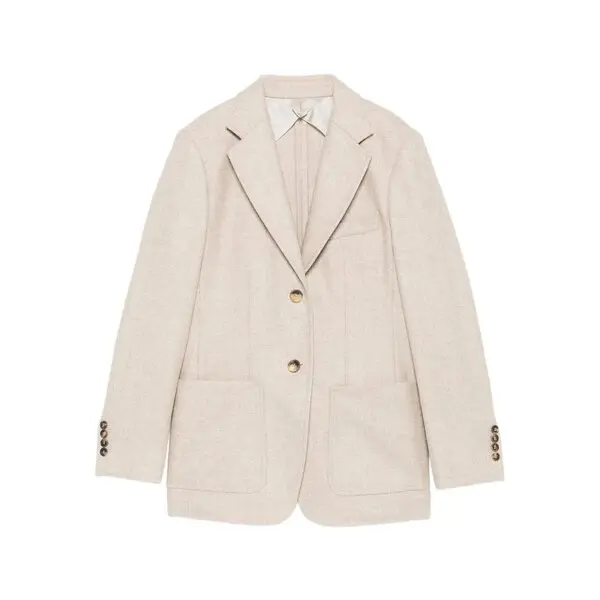 Max Mara Solid Notched Lapel Blazer - Cream