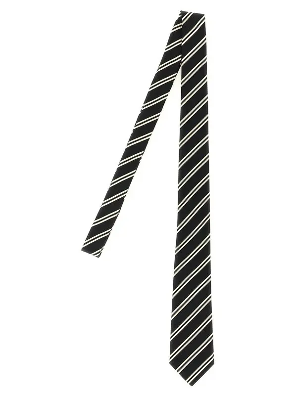 Saint Laurent Striped Tie - Black