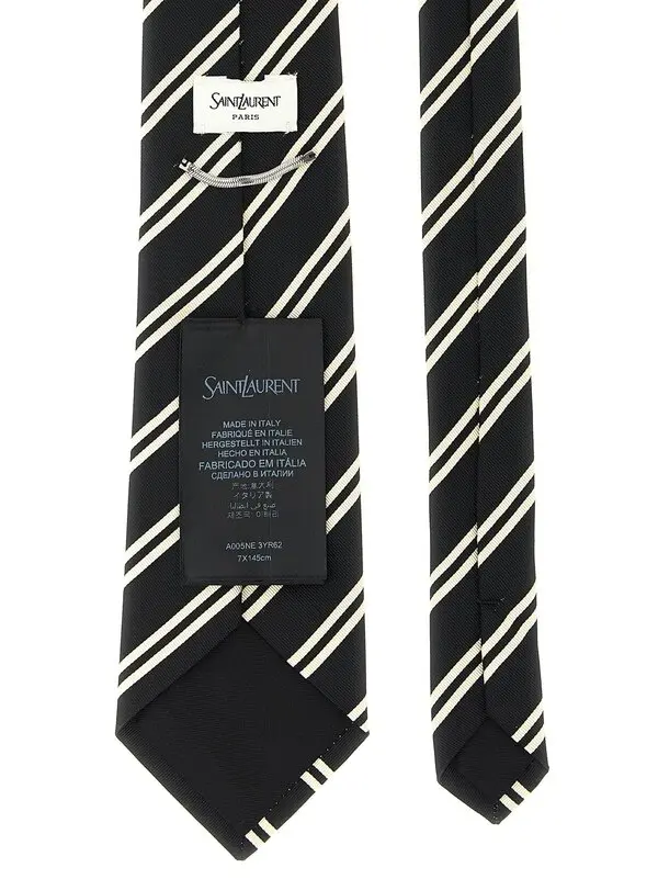 Saint Laurent Striped Neck Tie - Black