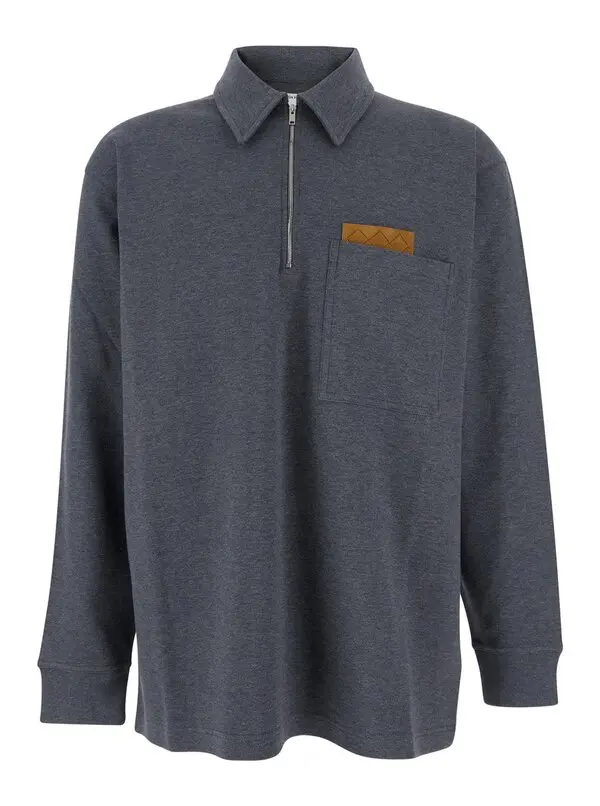 Bottega Veneta Grey Polo Shirt With Long Sleeves And Front Patch Pocket In Cotton - Multicolor