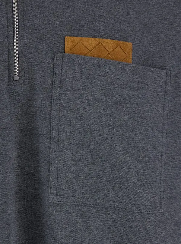 Bottega Veneta Grey Polo Shirt With Long Sleeves And Front Patch Pocket In Cotton - Multicolor