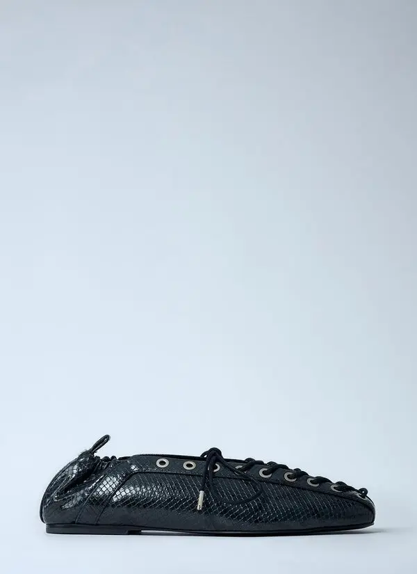 GANNI Eyelet Lace-up Ballerina Flats - Black