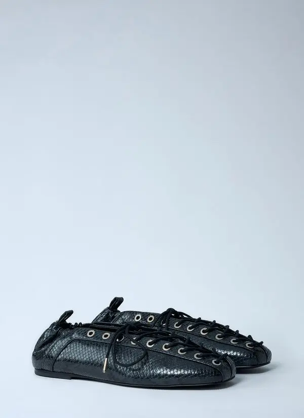 GANNI Eyelet Lace-up Ballerina Flats - Black