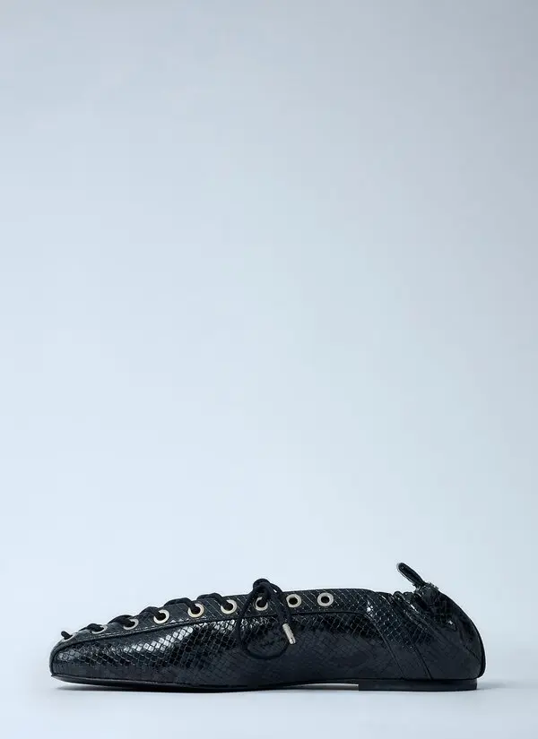 GANNI Eyelet Lace-up Ballerina Flats - Black