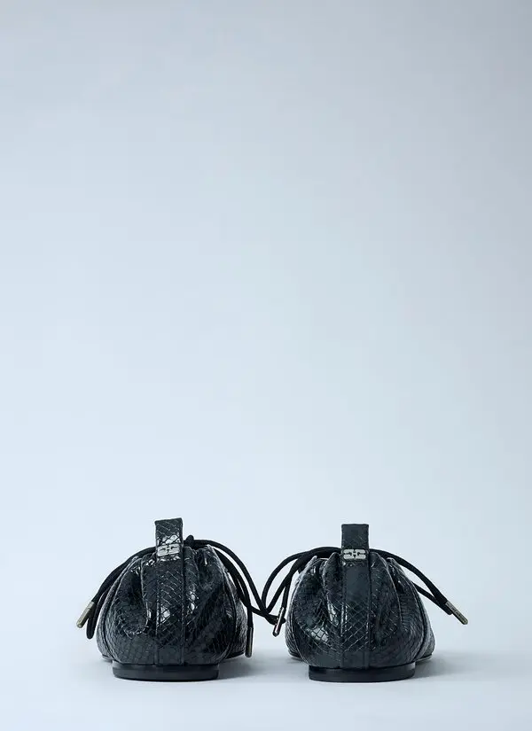 GANNI Eyelet Lace-up Ballerina Flats - Black