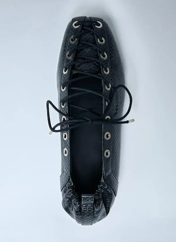 GANNI Eyelet Lace-up Ballerina Flats - Black