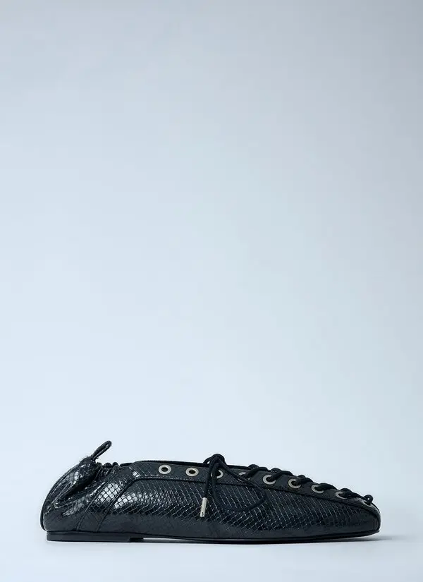 GANNI Eyelet Lace-up Ballerina Flats - Black