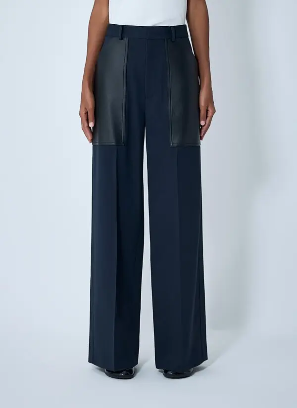Bottega Veneta Compact Wool And Cotton Twill Pants - Blue