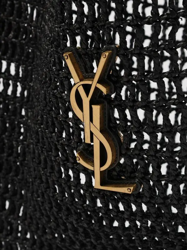 Saint Laurent Perforated Raffia Shoulder Bag