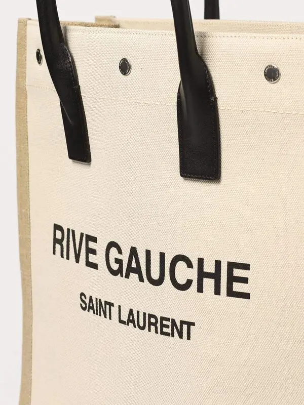 Saint Laurent Rive Gauche Tote Bag In Canvas And Leather - Cream