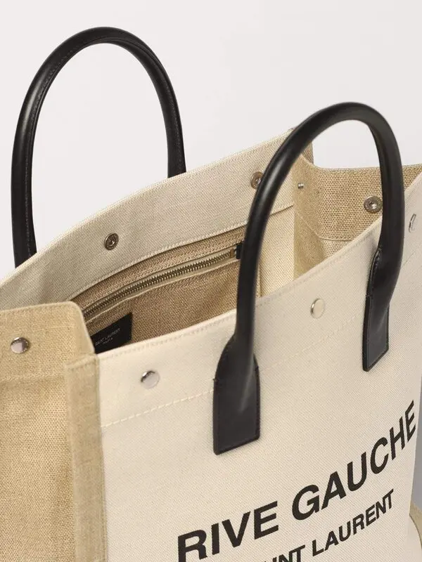 Saint Laurent Rive Gauche Tote Bag In Canvas And Leather - Cream