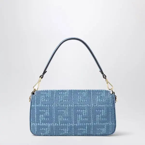 Fendi Woven Raffia Baguette Bag With Ff Embroidery - Blue