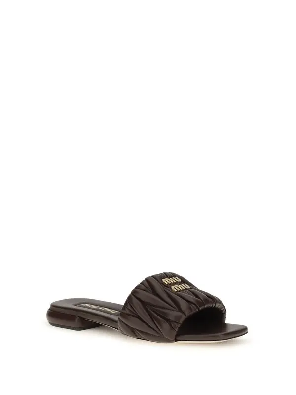 Miu Miu Matelassé Nappa Leather Sandals - Brown