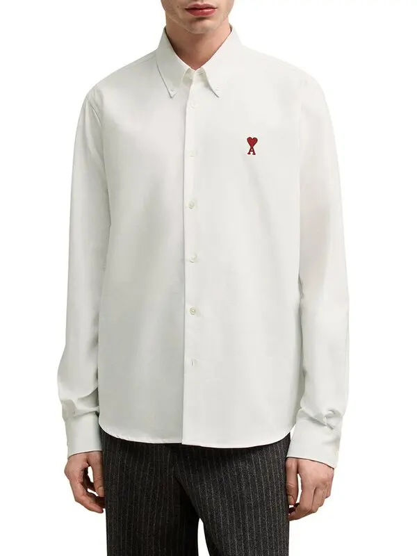 AMI Paris White Cotton Button-down De Coeur Shirt