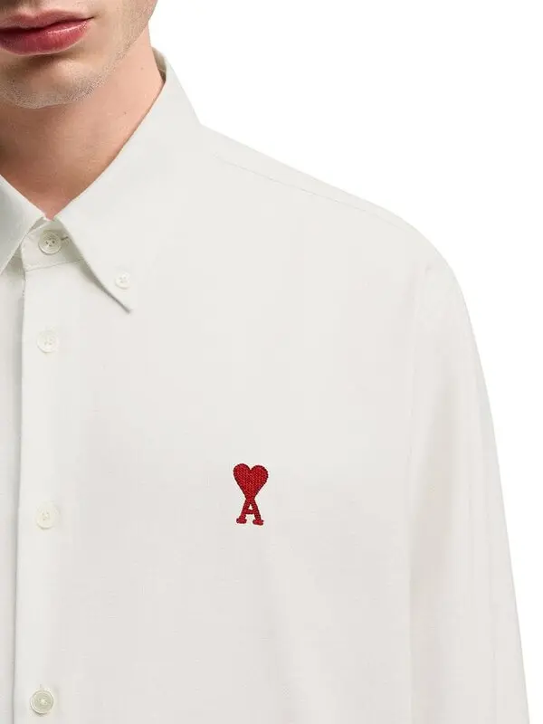 AMI Paris White Cotton Button-down De Coeur Shirt - Multicolor