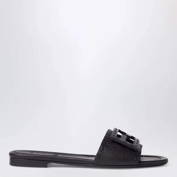 Fendi Leather Baguette Slides - Black