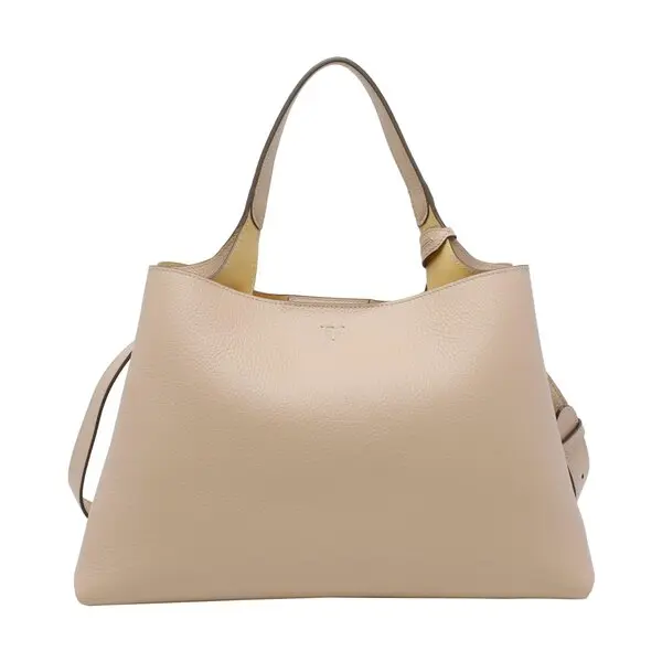 TOD'S Medium Leather Handbag With T Timeless Charm - Cream