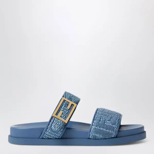 Fendi Feel Slides In Light Raffia - Blue