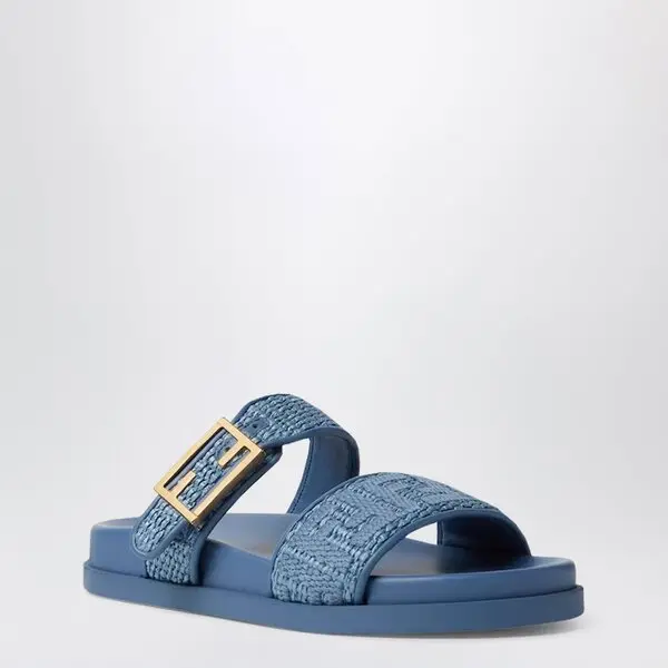 Fendi Feel Raffia Flat Slides - Blue