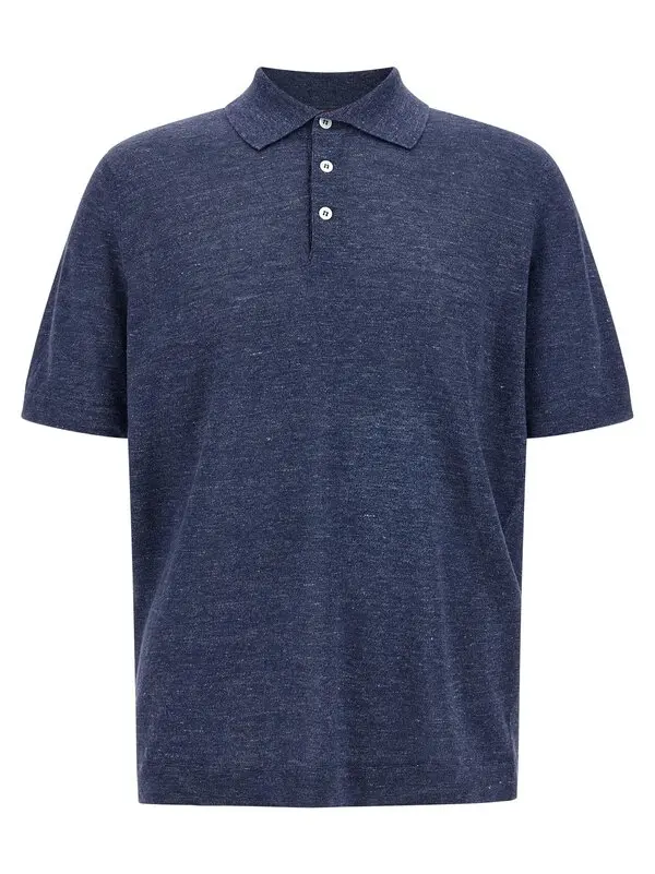 Brunello Cucinelli Linen Cotton Polo Shirt - Blue