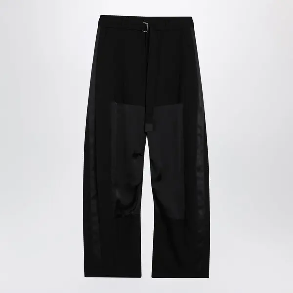 Sacai Wide-leg Wool Trousers With Panels And Belt - Black