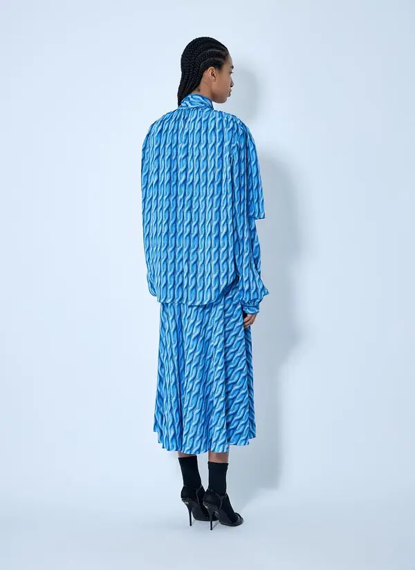 Balenciaga Double Sleeve Pleated Dress - Blue