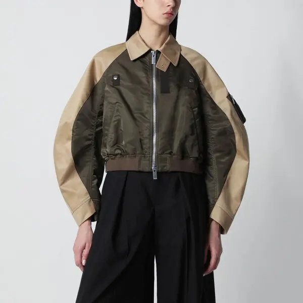 Sacai Khaki /beige Nylon Zip Jacket - Green