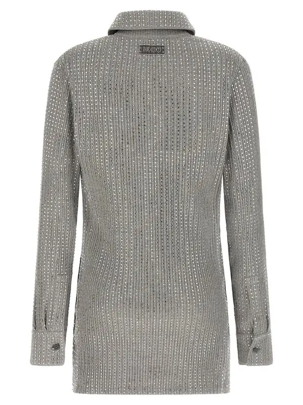 Attico Rhinestone Appliqué Mini Dress - Gray