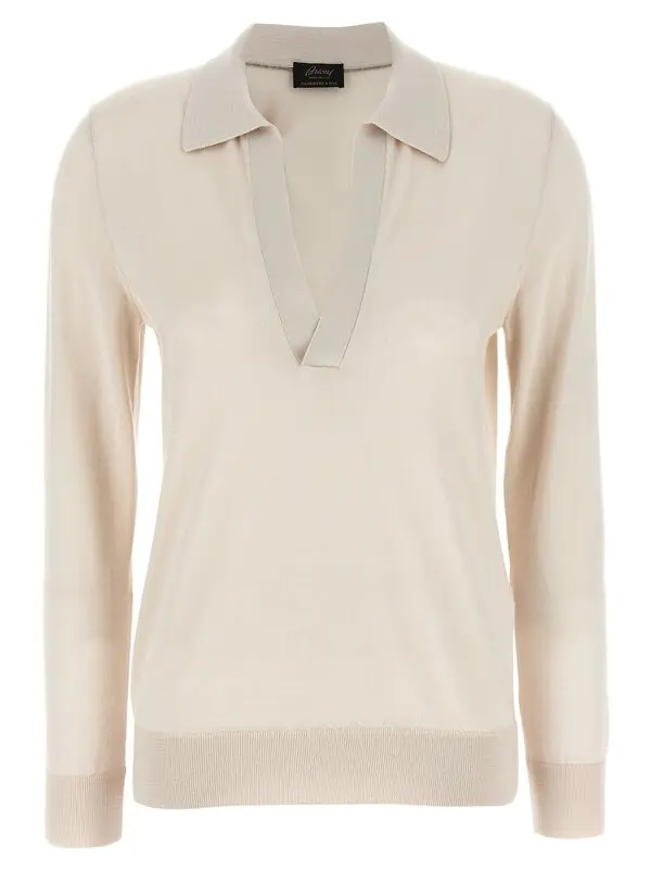 Brioni Cashmere And Silk Polo Shirt - Cream