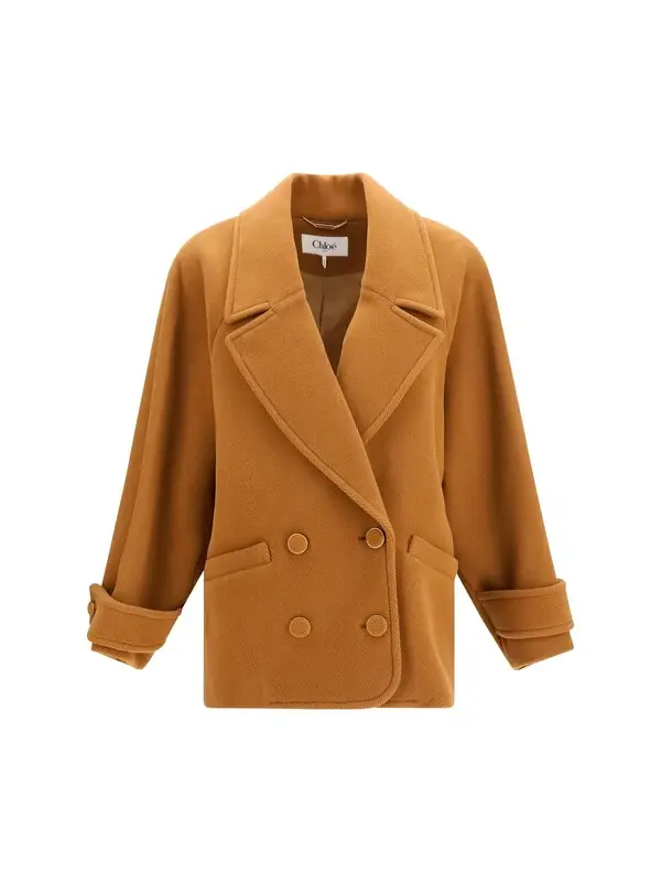Chloé Double-breasted Herringbone Wool Short Coat - Brown