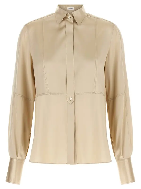 Brunello Cucinelli Satin Silk Shirt - Cream