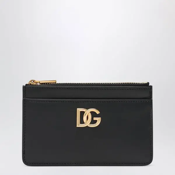 Dolce & Gabbana Leather Zip Card Holder With Dg Logo - Black