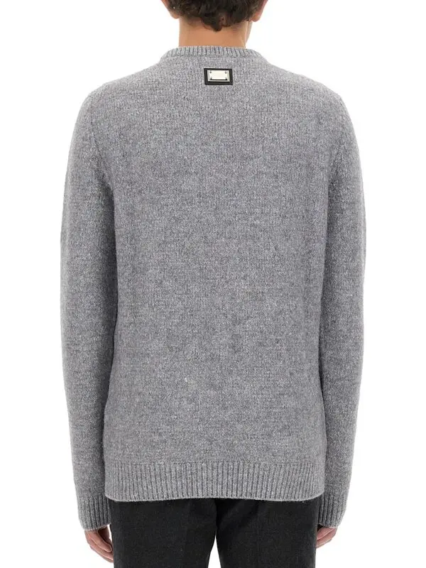 Dolce & Gabbana Jersey With Logo Plaque - Gray