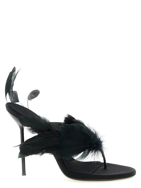 Paris Texas Lidia Feather Thong' Mules - Black
