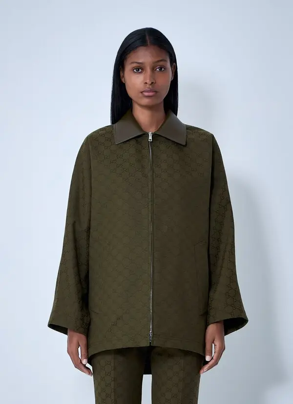 Gucci Gg Canvas Classic Collar Jacket - Green
