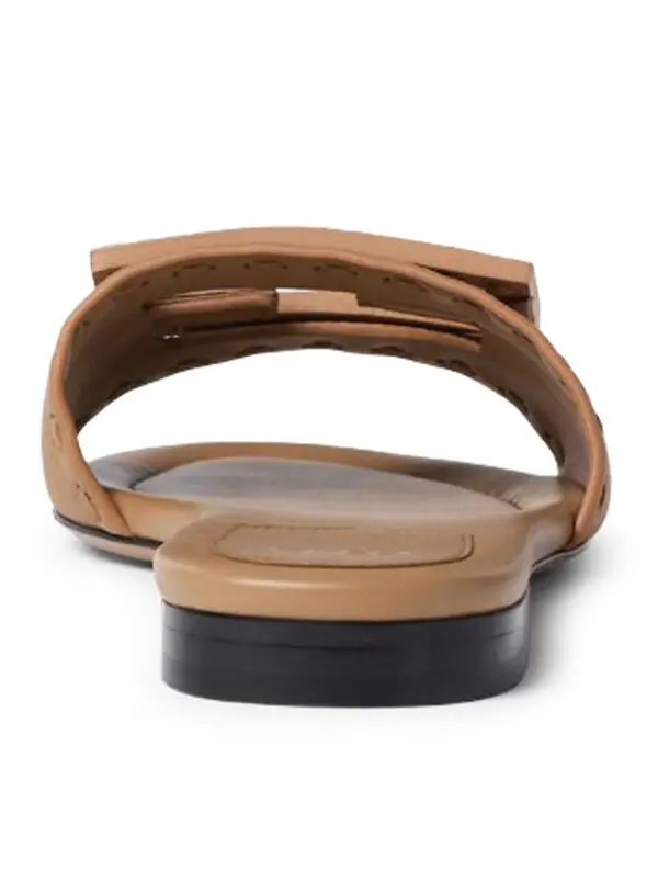 Fendi Light Brown Leather Baguette Slide