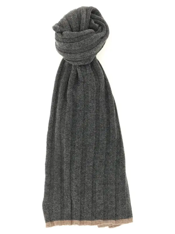 Brunello Cucinelli Ribbed Cashmere Knit Scarf - Gray
