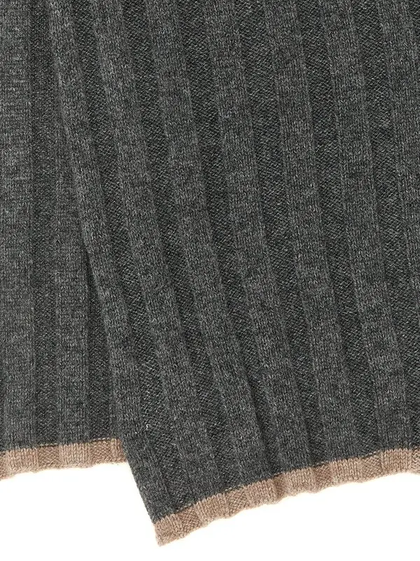 Brunello Cucinelli Ribbed Cashmere Knit Scarf - Gray