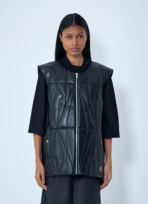 Moncler Geocamo Flight Leather Hooded Gilet