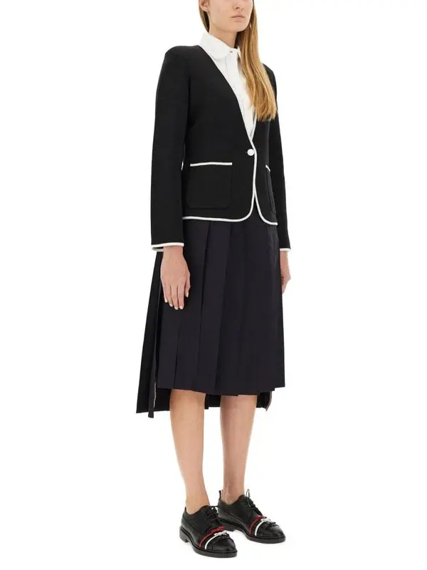 Thom Browne Single-breasted Collarless Jacket - Black