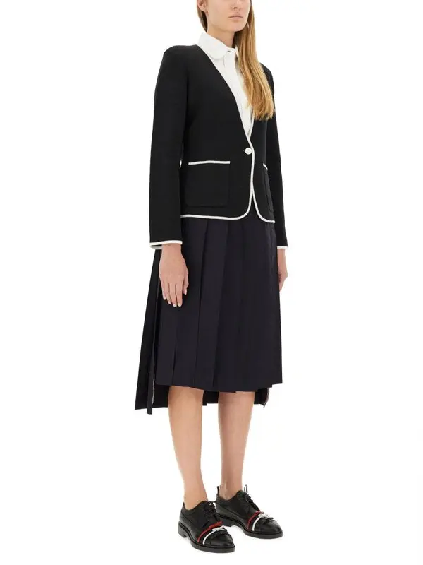 Thom Browne Single-breasted Collarless Jacket - Black