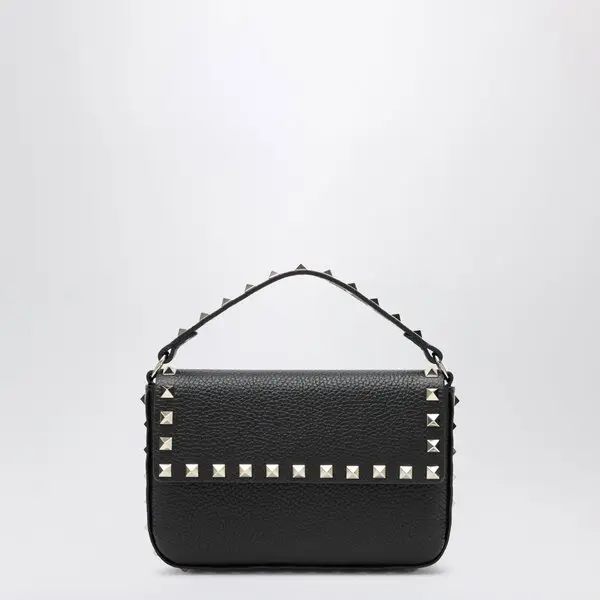 Valentino Garavani Rockstud Pouch In Grained Calfskin Leather - Black