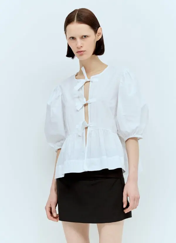 GANNI Cotton Poplin Peplum Blouse - White