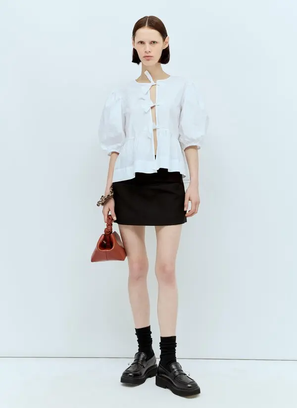 GANNI Cotton Poplin Peplum Blouse - White