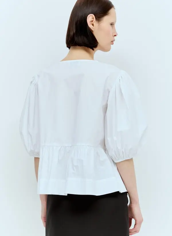 GANNI Cotton Poplin Peplum Blouse - White
