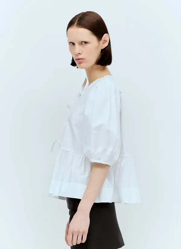 GANNI Cotton Poplin Peplum Blouse - White