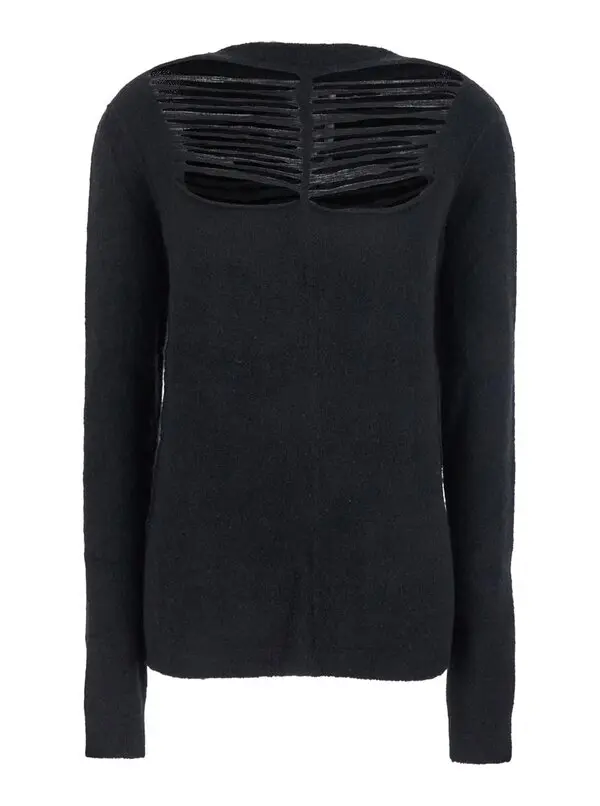 Rick Owens Black Sweater With Distressed Effect And Cut-out Details On The Front In Alpaca Blend - Multicolor