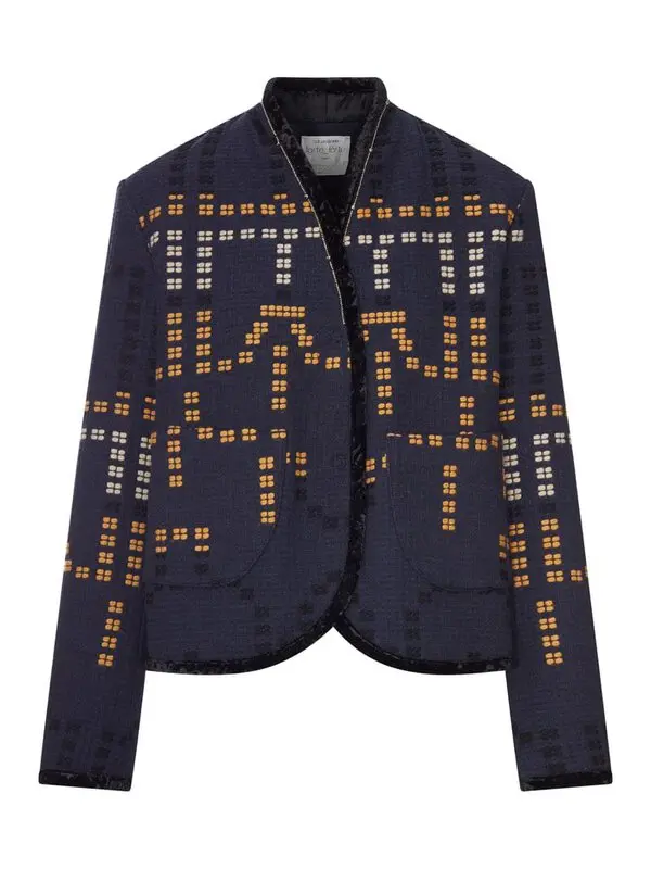 FORTE_FORTE Cropped Jacquard Jacket - Blue